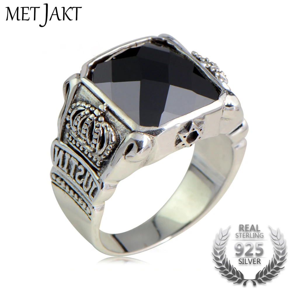 MetJakt Natural Obsidian Vintage Crown Rings Solid 925 Sterling Silver ...