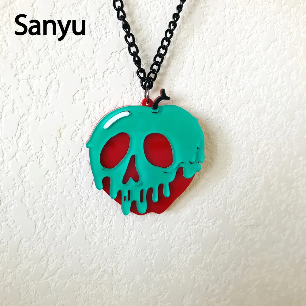 Halloween Creative Skull Acrylic Pendant Necklace Rotten Apple Cool ...