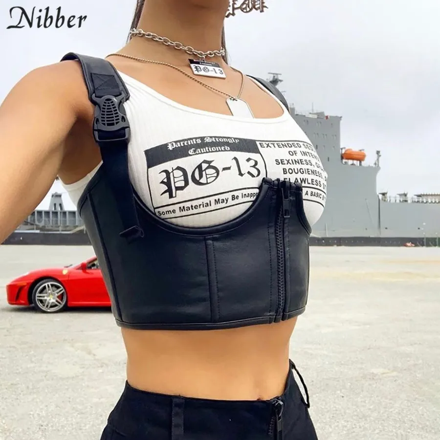 PUNK CROP TOPS WOMENS SUMMER WILD CASUAL LEATHER CAMISOLE STRETCH ...