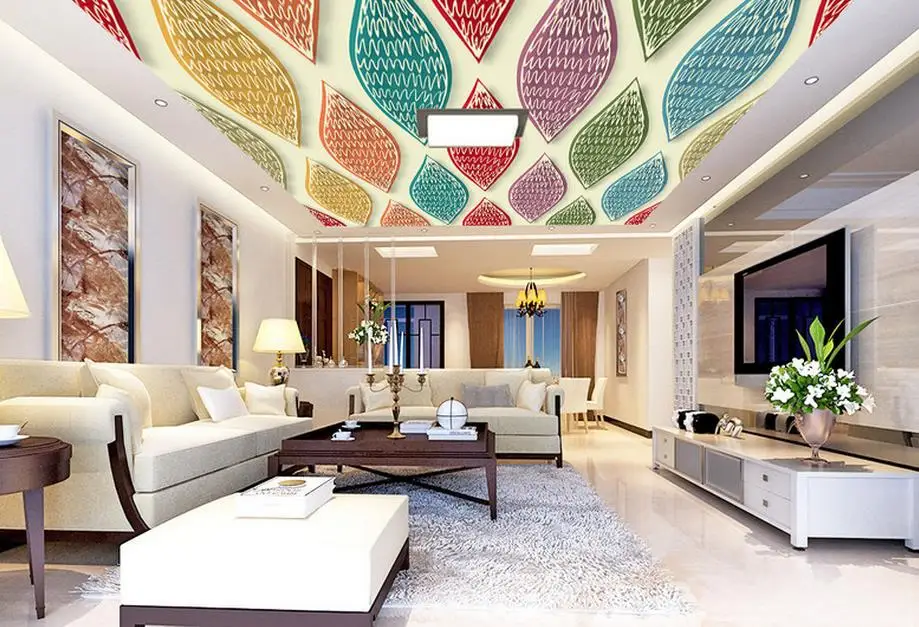 Custom 3d Ceiling Photo Abstract Leaves 3d Ceiling Murals Wallpaper ...