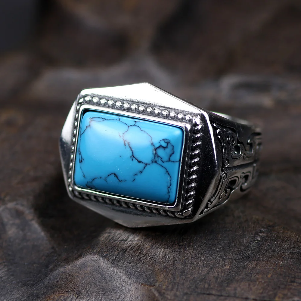 Natural Stone Mens Ring Polygon Vintage Design | Muduh Collection