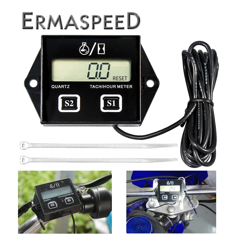 Motorcycle Hour Meter Tachometer Gauge Moto Boat LCD Digital Instrument ...