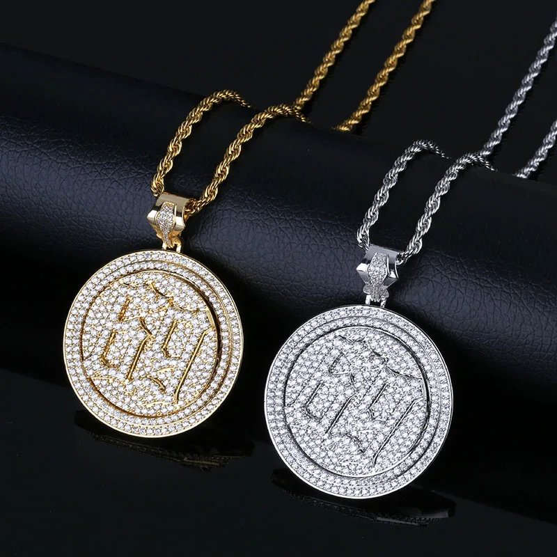 Numbers 69 Round Rotatable Pendant Necklace AAA Zircon Iced Out Mens ...