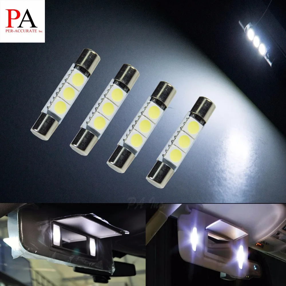 PA LED 10pcs x White 3 SMD Sun Visor Vanity Mirror Fuse 31MM 6641 6614 ...