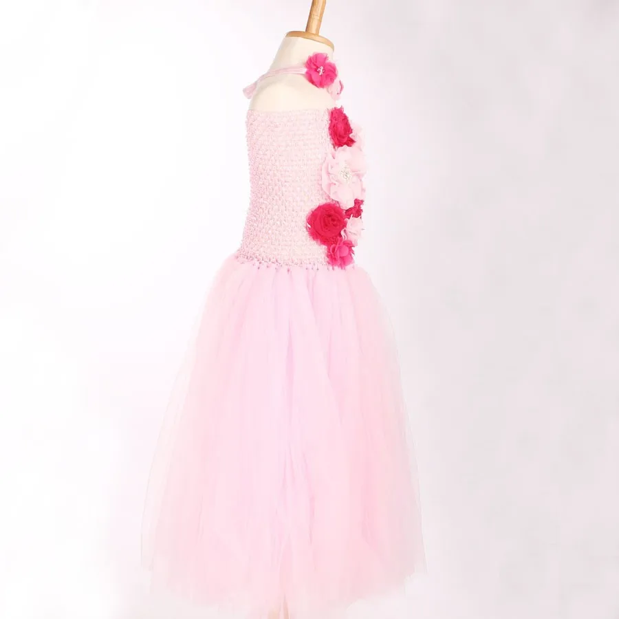 Pink Flower Girl Tutu Dress Gown With Matching Headband Cosplay Costume ...
