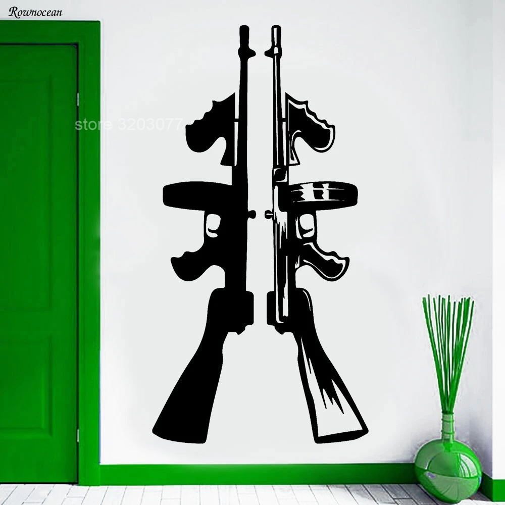 Cool Home Decor Vinyl Wall Sticker Tommy Gun Machine Automatic Wall ...