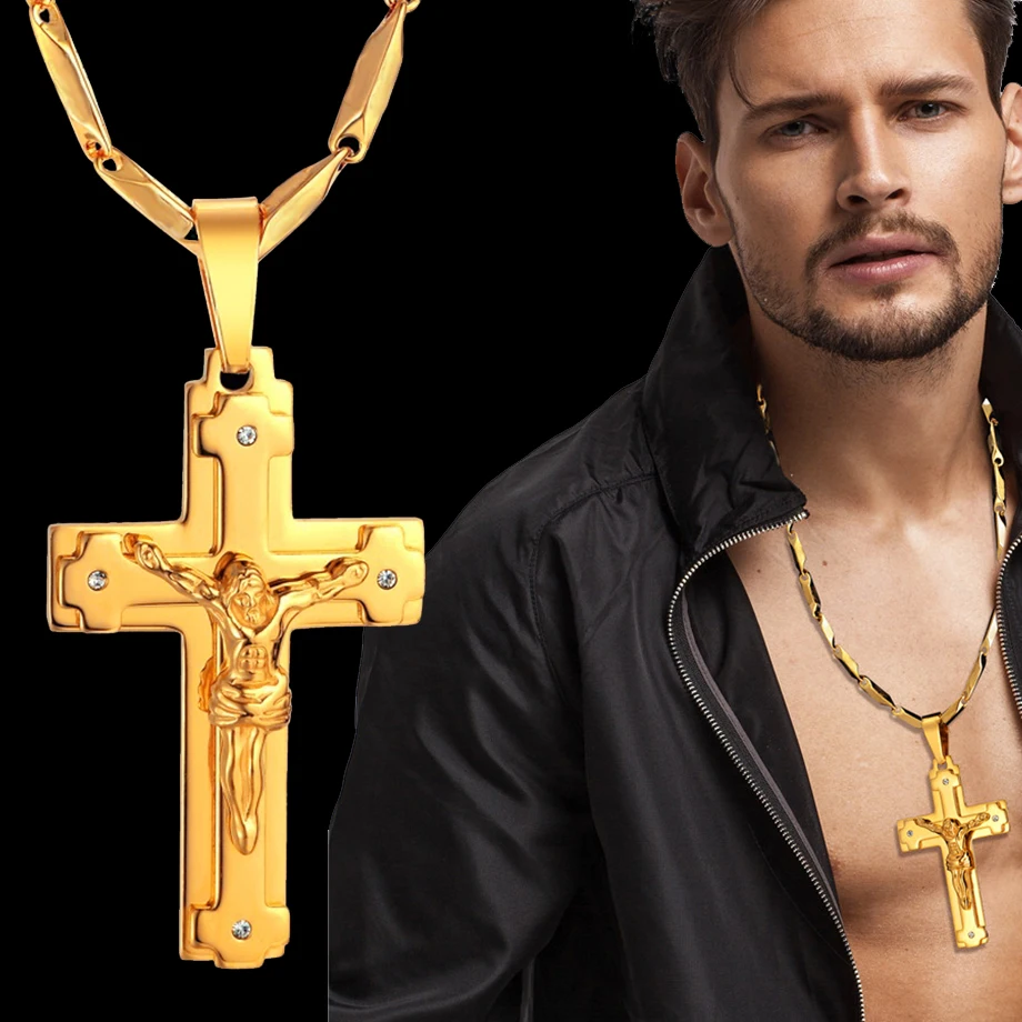 Big Stainless Steel Necklace Chain 4 Size Gold Color Christian Jewelry ...