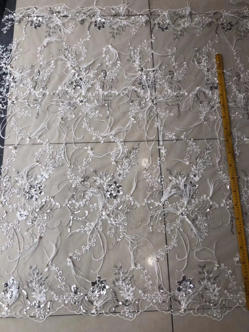 Top grade African Lace Fabric 3d Feather Pattern Embroidered French net ...