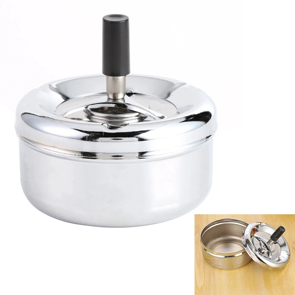 Round Push Down Cigarette Ashtray Stainless Steel Tabletop Ashtray with ...