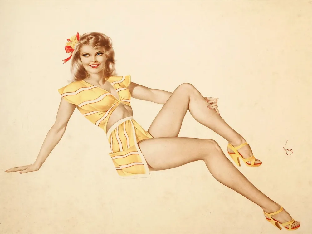 Sexy Blonde Pin Up Girl Pop Map Poster Classic Vintage Retro Kraft Decorative Maps Wall Canvas