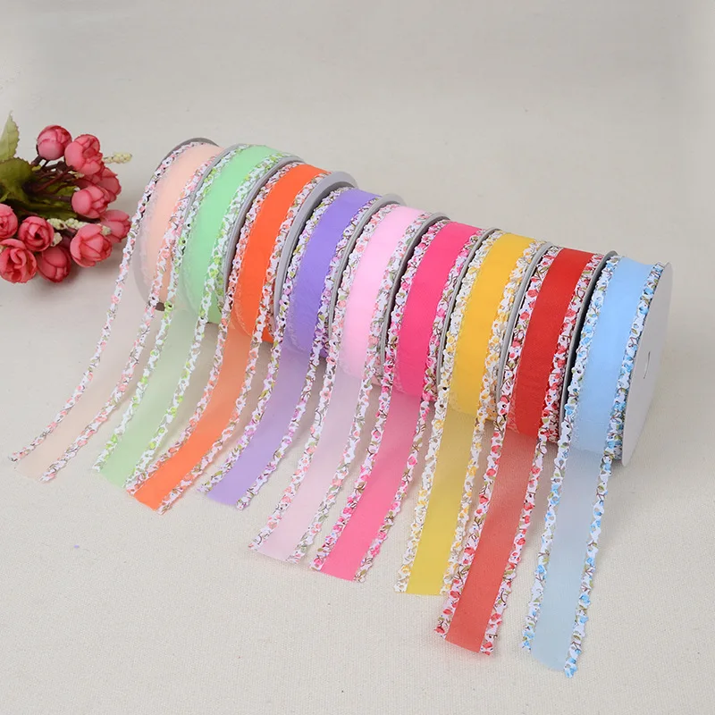 Organza Ribbon Printed Lace Egde 25mm High Quality DIY Wedding Clothing ...