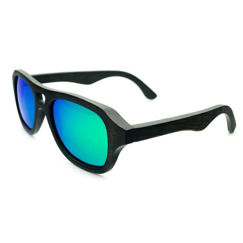 Vintage Pilot Wooden Sunglasses In T Box Green Blue Grey Silver