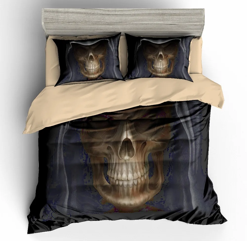 3D-Skull-Bedding-Sets-Skull-with-Hat-Black-Nightmare-Night-Design-Twin ...