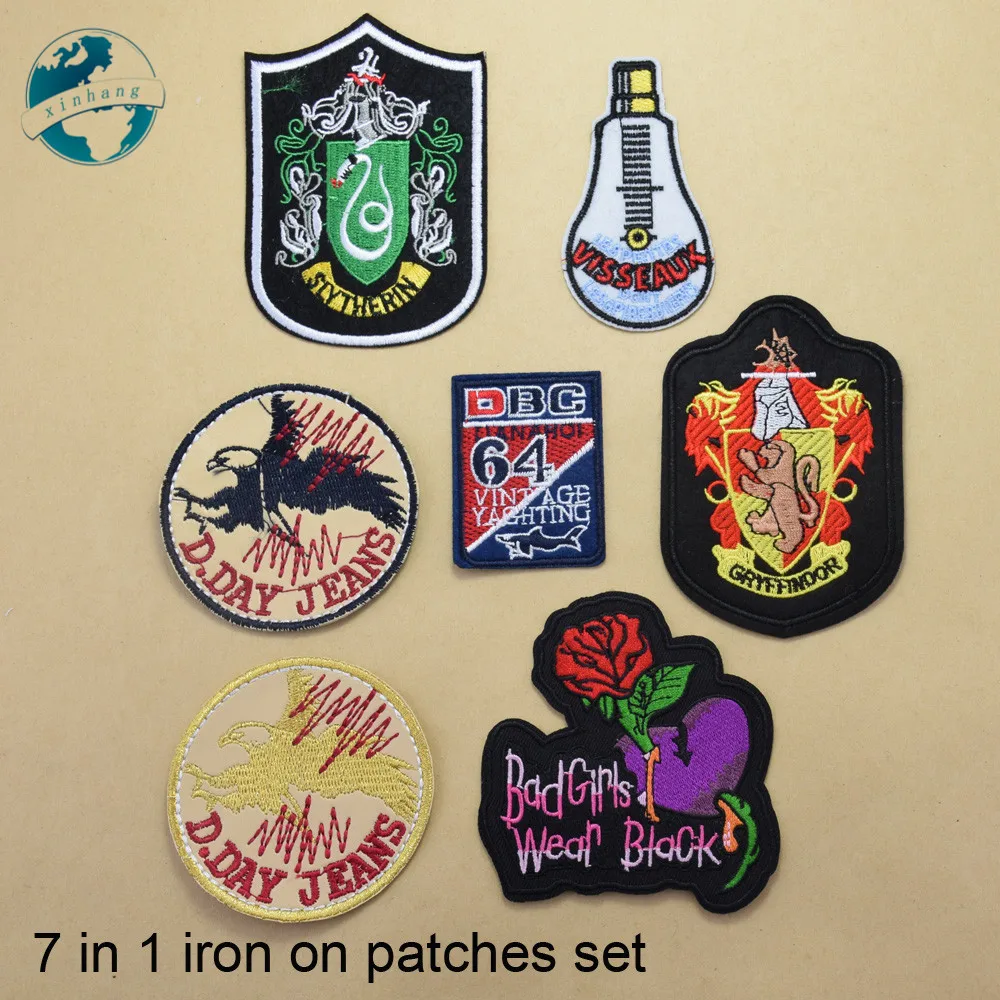 7 mixed designs Iron On Patches set diy appliques badge set embroidery ...