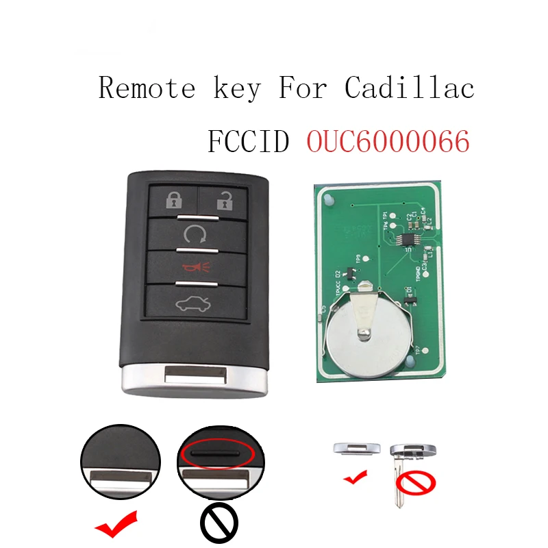 Replacement 5buttons Smart Remote Key Keyless Fob For Cadillac 2006