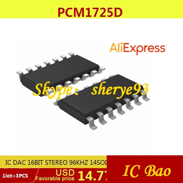 Free Shipping Diy Electronic PCM1725D IC DAC 16BIT STEREO 96KHZ 14SOIC ...