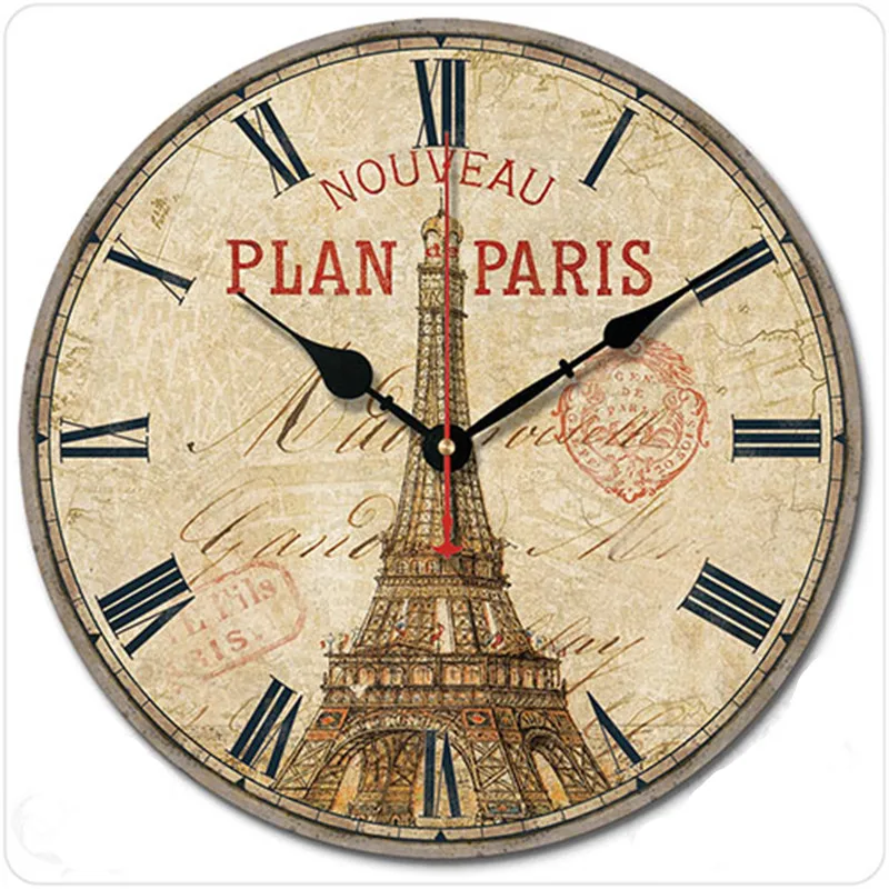 12 Inch Europe Paris Tower Wall Clock Retro Large Decorative Modern ...