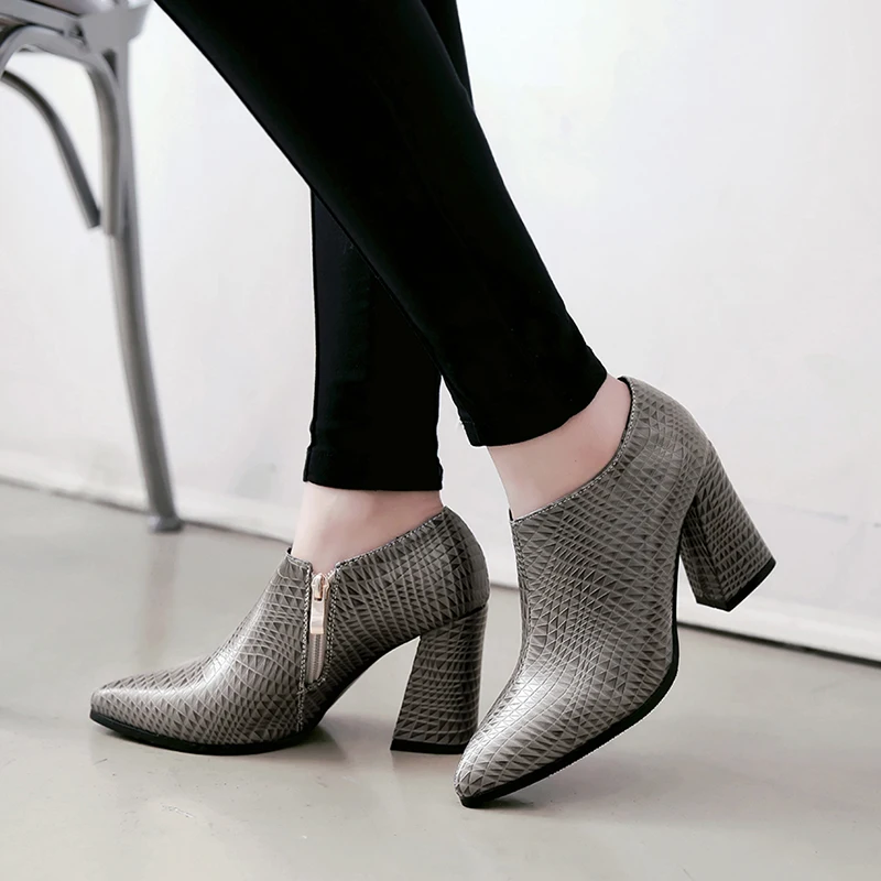 Women Pumps Supper High Heels Pointed Toe Zipper Print PU Upper Size 34 ...