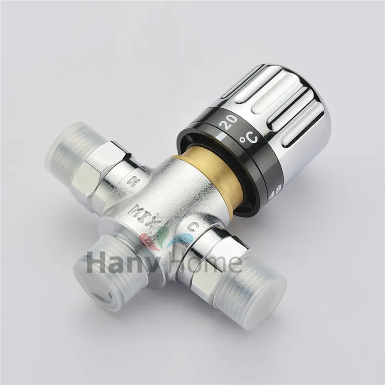 Robinets de douche,Vanne de mélange thermostatique en laiton, 3 voies, pour chauffe eau solaire ...