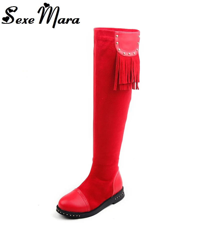 Size 26 37 New Girls High Boots Suede Over The Knee Single Boots Tassel ...