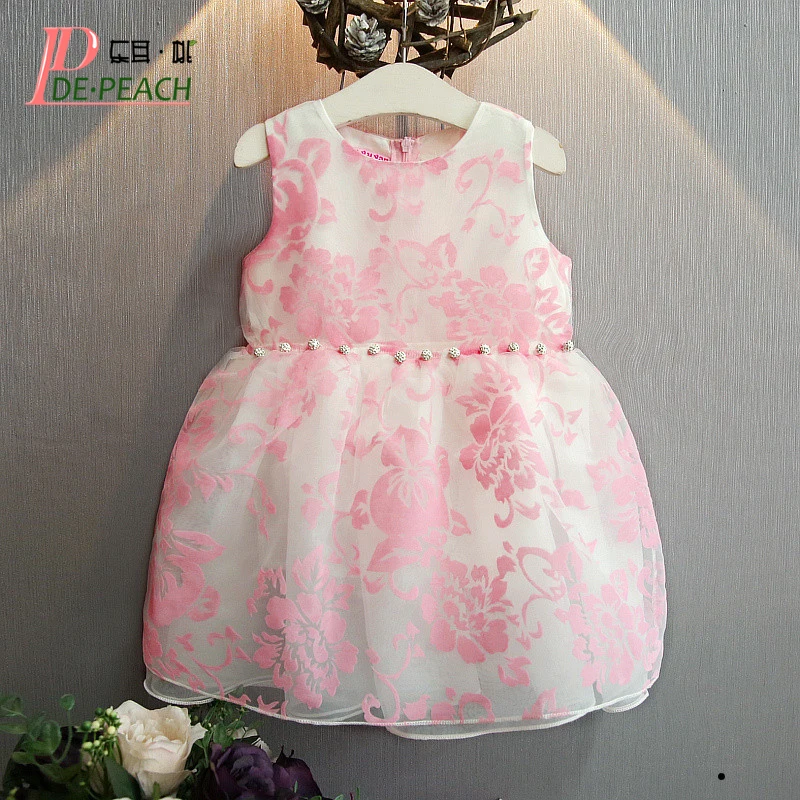 DE PEACH Girls Wedding Dress Kids Elegant Summer Long Princess Dresses ...