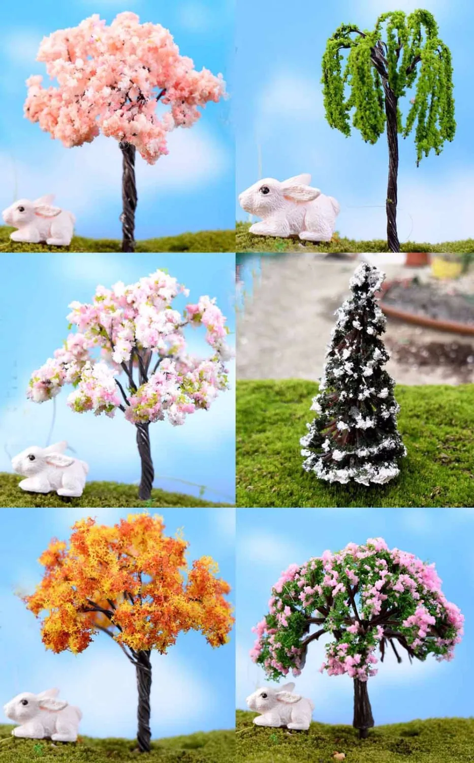 50pcs Miniature Plastic More Than 10 Designs Flowers Trees For Home ...