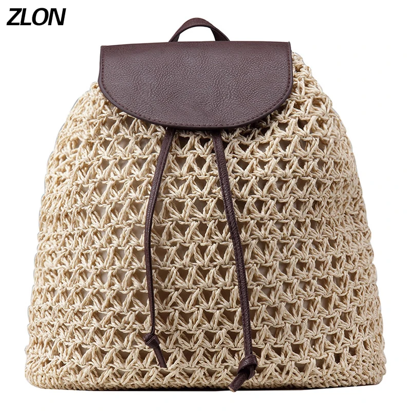 ZLON Fashion Women Straw Beach Bags Hand Knitting Bags Women Backpack ...