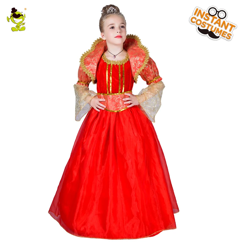 Red Princess Dresses Girls Role Play Noble Queen Clothes Party Costume ...