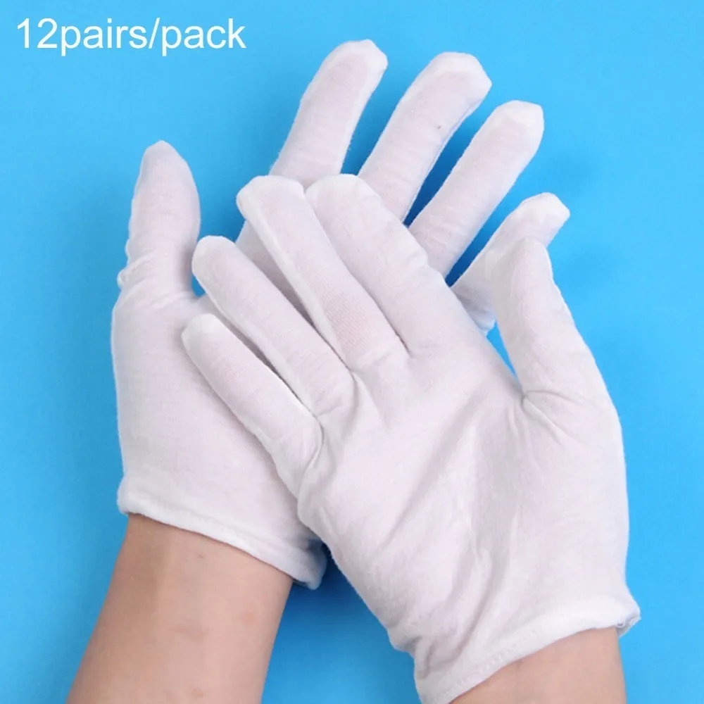 12 Pairs/Set Cotton Gloves of Work Jewelry Gloves Soft White Soft ...