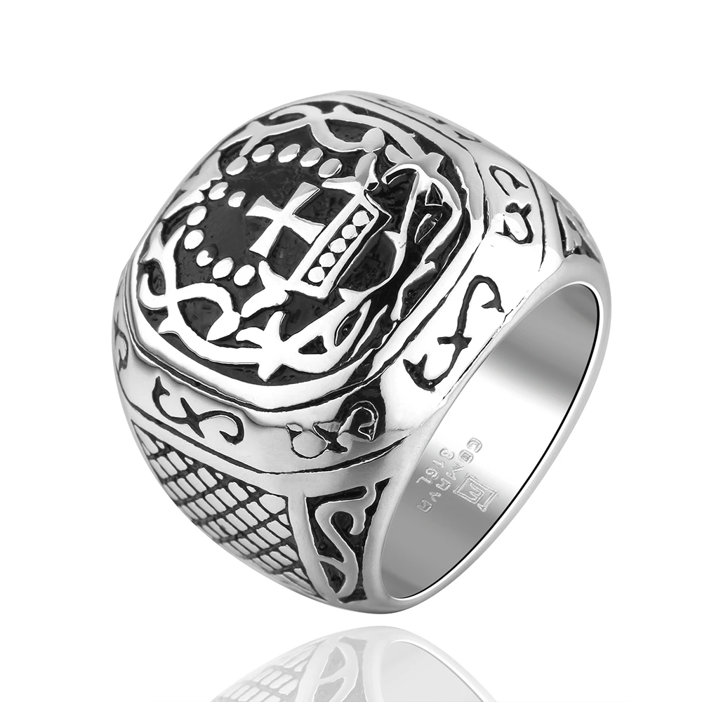 Mens Rings Cross Vintage Rock Retro Cool Rings 316L Stainless Steel ...
