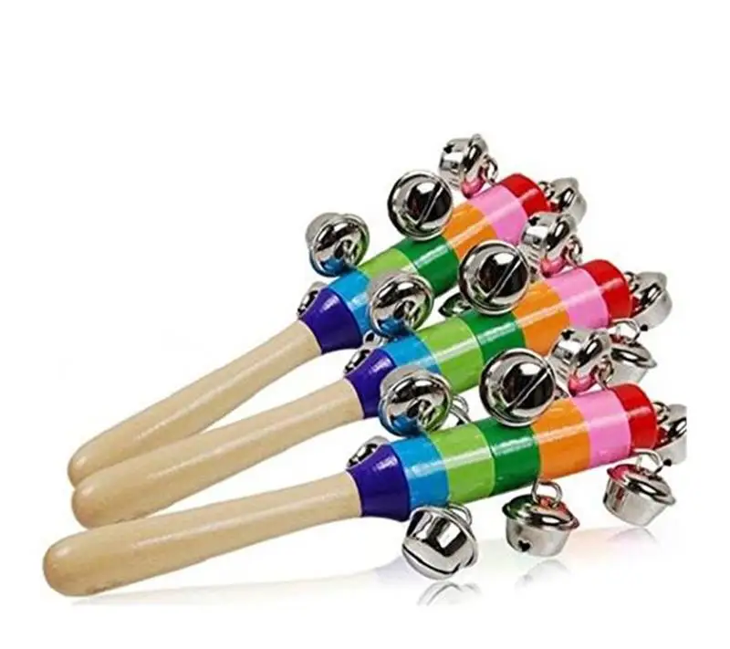 Children Rattles Baby Wooden Stick Shaker 10 Bell Bell Musical ...