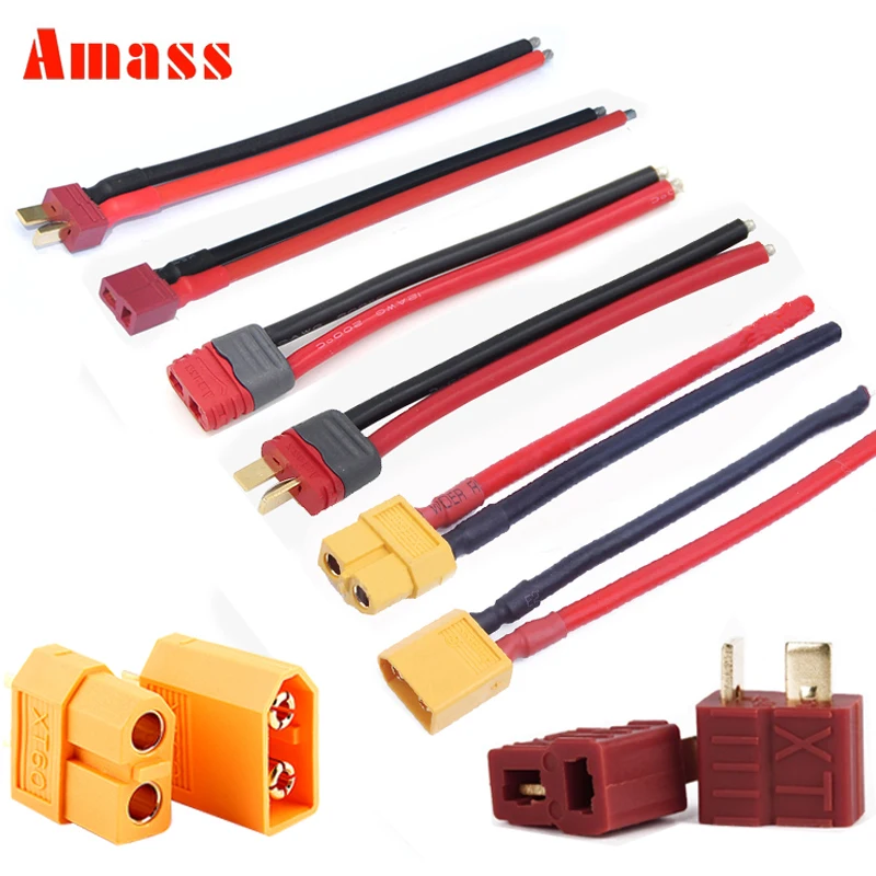 Amass T plug XT60-XT60 XT30U XT90H plug Male Female with sheath housing 10awg 12awg 14awg ...