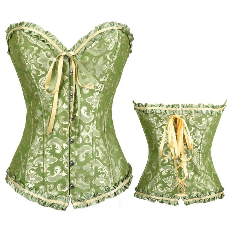 4 Colors Women Sexy Satin Corset Brocade Floral Bustier Top Lace Up