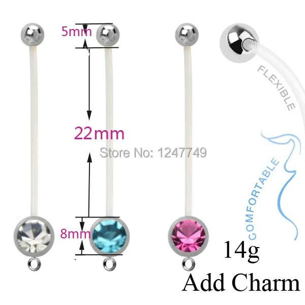 DIY 12pcs 22mm PTFE Flexible CZ Crystal Pregnant Maternity Navel Belly ...