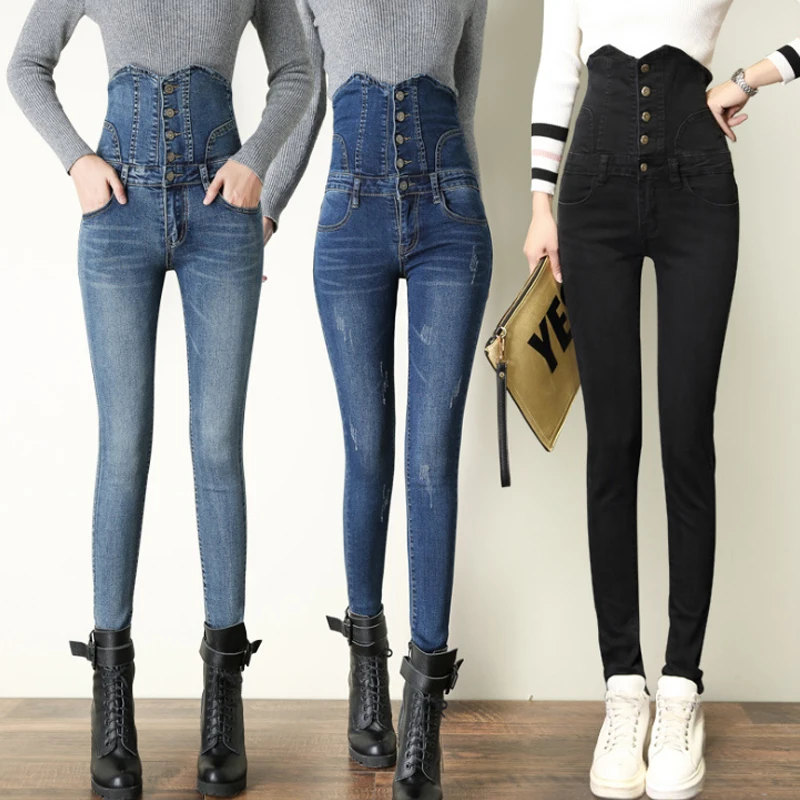 2021 Super High Waist Jeans For Women Push Up Jeans Plus Size Black ...