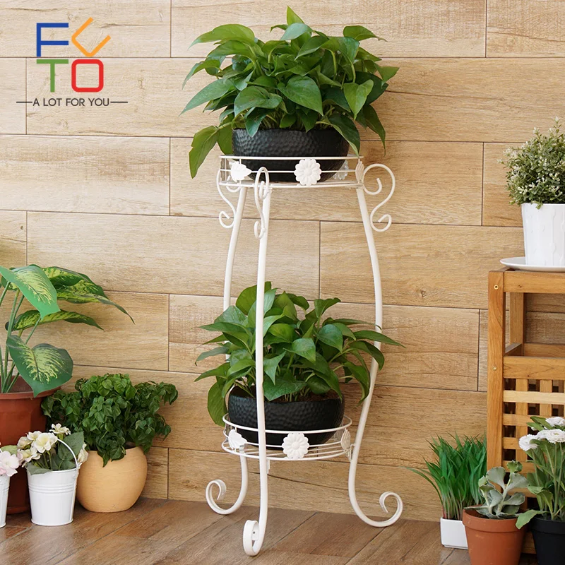 2 Tier Planter Stand Rack Metal Iron Flower Pot Floor Standing Shelf ...