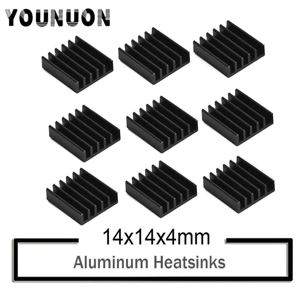 10Pcs YOUNUON Black 14x14x4mm Aluminum Heat Sink Radiator Heatsink