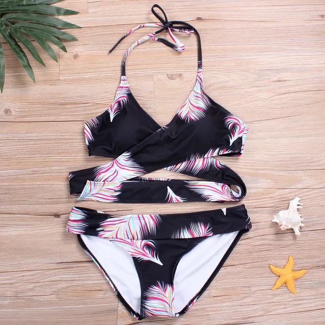 Qiang Yi 2018 Summer Newset Halter Cross Push Up Sexy Bikinis Set Women Swimwear Swimsuit