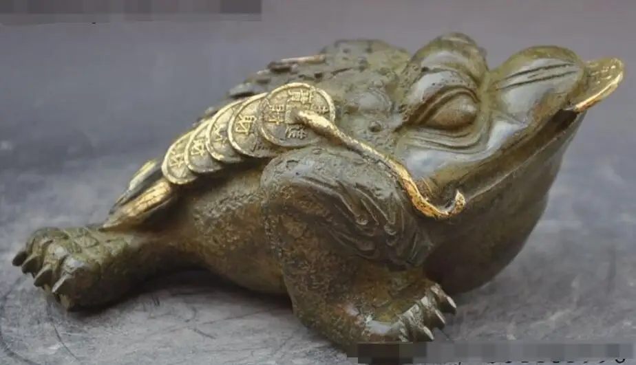 6"Old chinese fengshui bronze gilt wealth money Golden Toad spittor ...