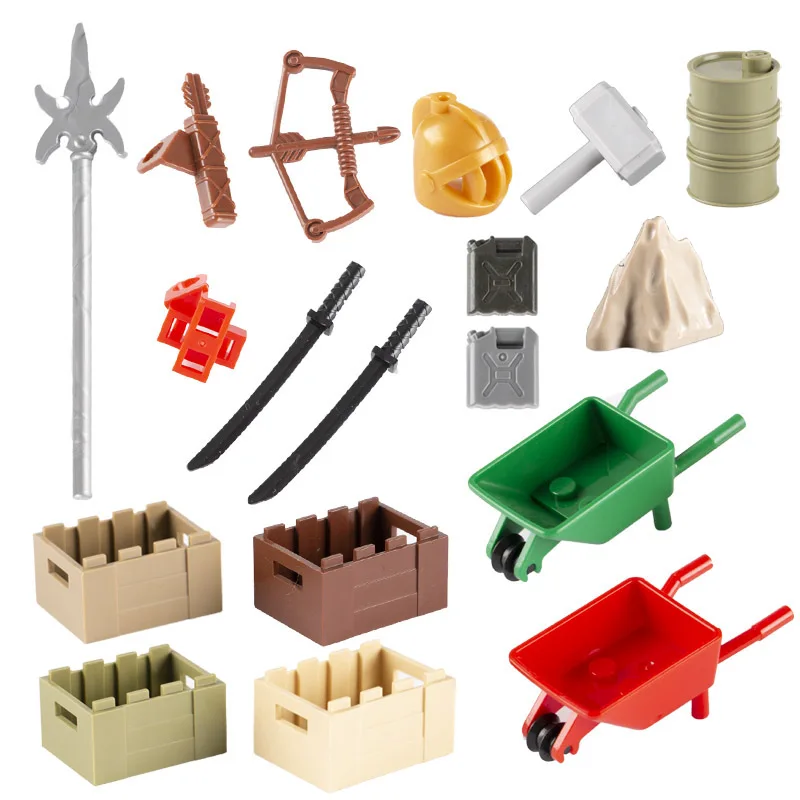 Moc Blocks Bricks Medieval Weapon Bow Arrow Fork Sword Hammer Helmet ...