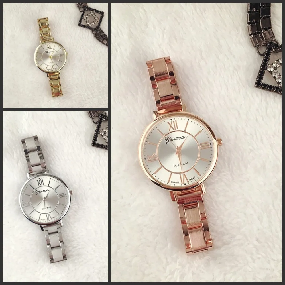 2016 Nuevo reloj de moda Geneva, relojes de vestir para mujer, oro rosa ...