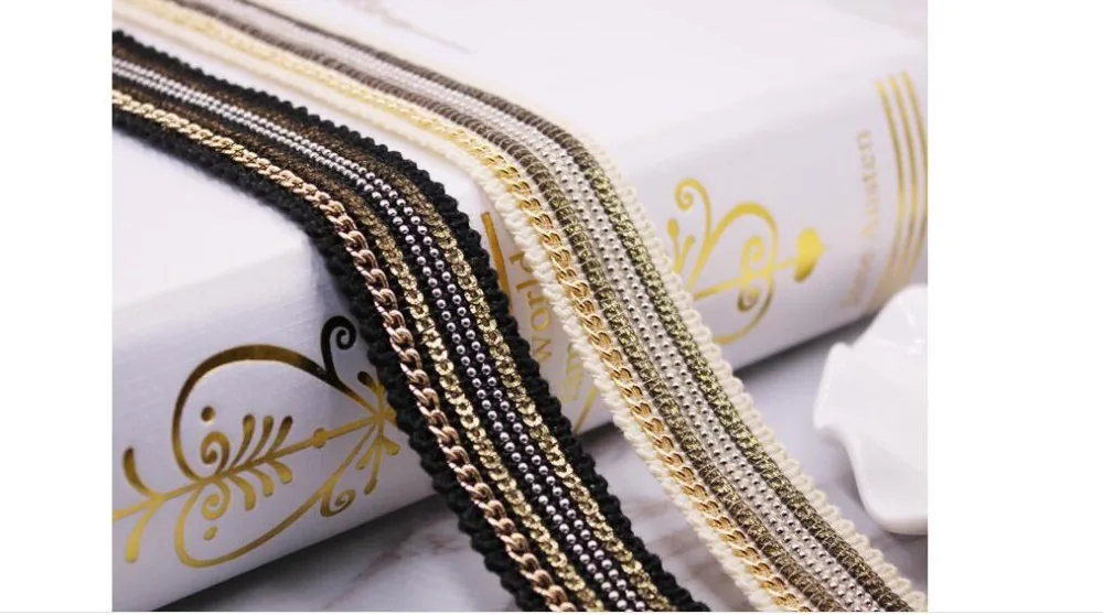 1yard Gold Silver Beaded Chain Lace Trims Ribbon Vintage Fabric ...