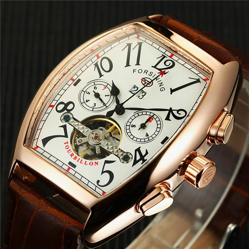 Forsining Tonneau Automatic Man Watches Men Gold Date Month Flying ...