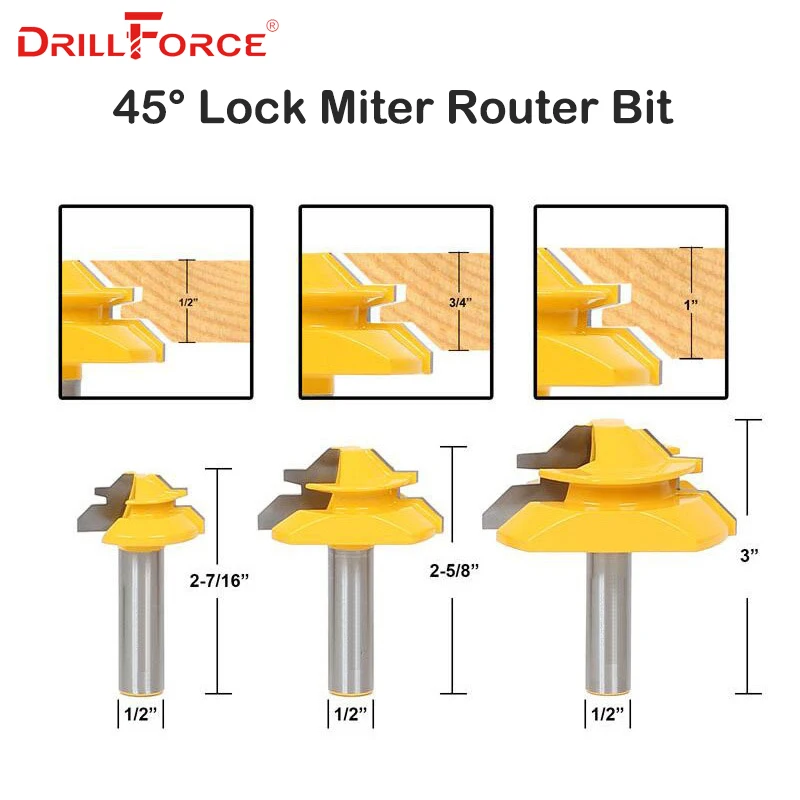 45 Degree Lock Miter Router Bit 1/2''(12.7mm) Shank Tenon Cutter ...