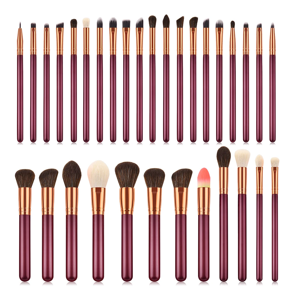 32pcs Jujube red Handle Makeup Brushes Lip Eye Shadow Blush Powder ...