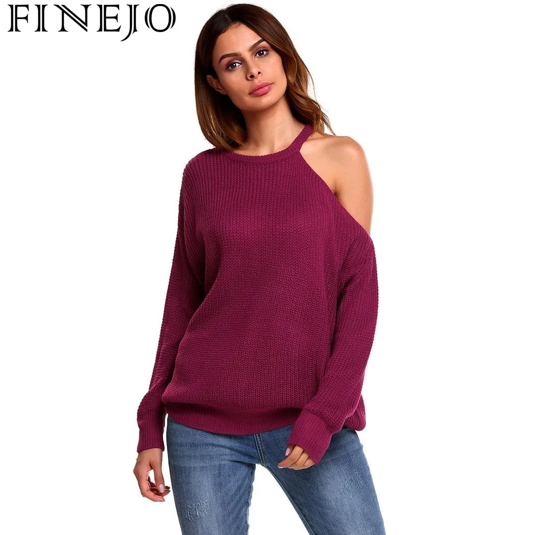 בסוודרים - FINEJO Sexy Strapless Off Shoulder Women Sweaters Autumn ...