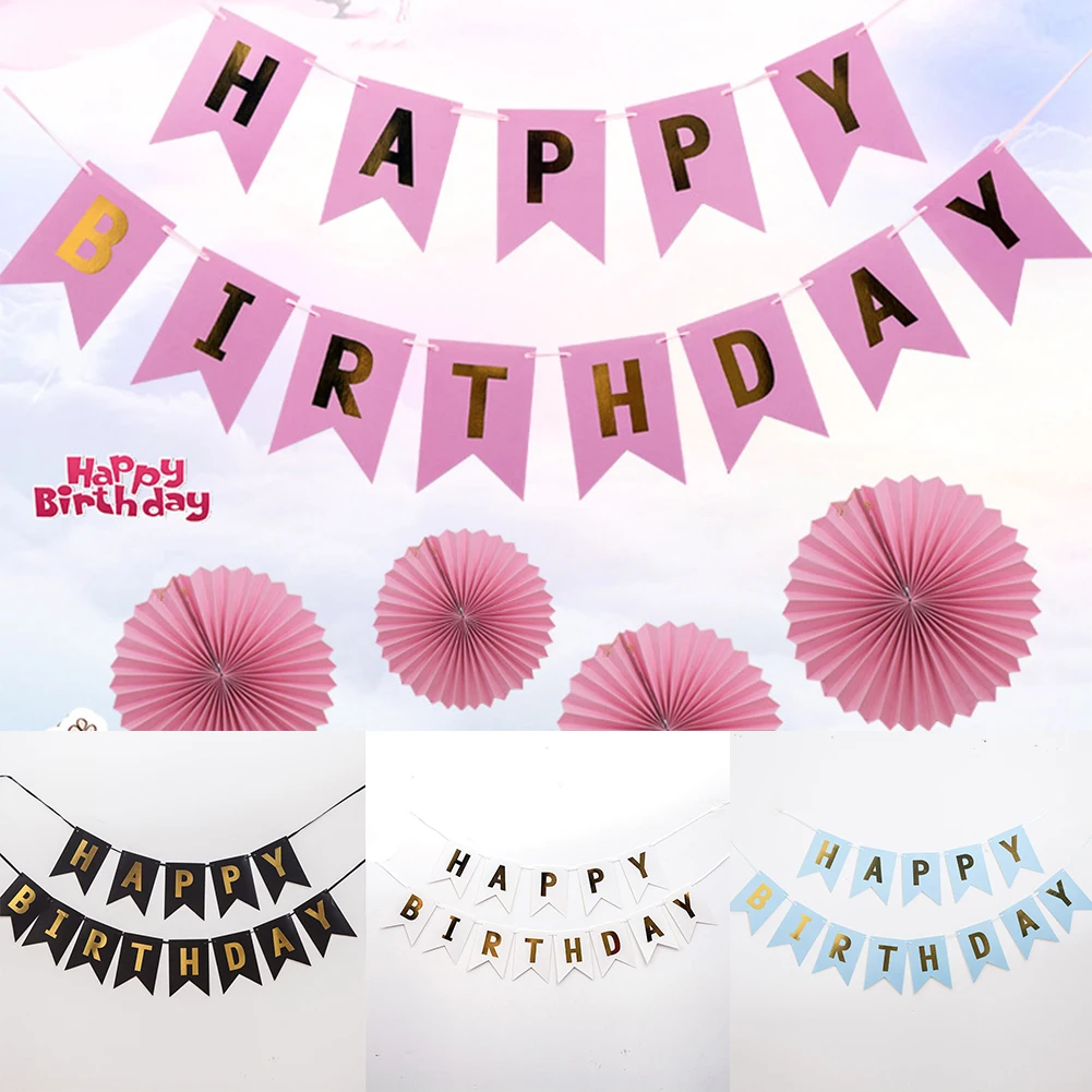 DIY Glitter Happy Birthday Bunting Banner Gold Letters Hanging Garlands ...