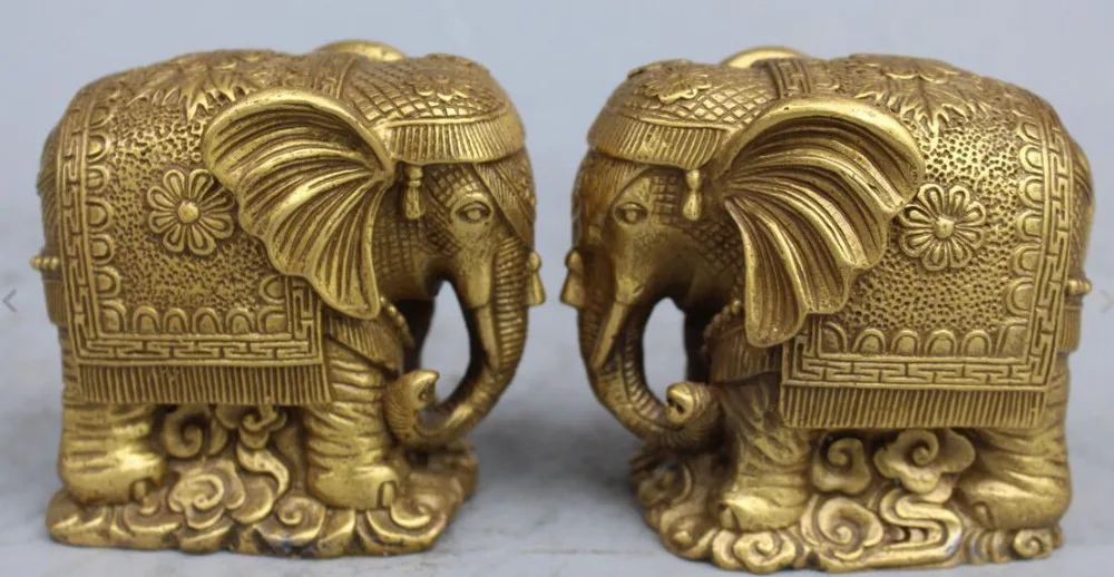 8 CM Chinese Feng Shui Bronze Auspicious Lucky Animal Elephant Pair ...