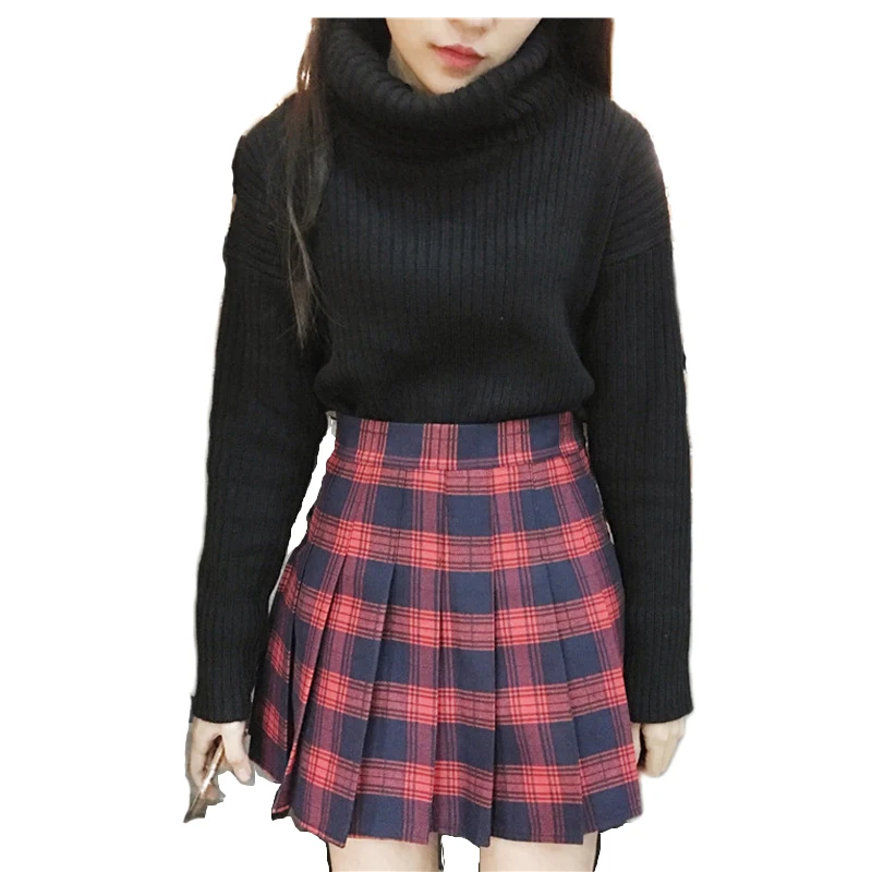 New Arrived Women Fashion A Line Pleated Short Skirt Above Knee Mini Base Skirts Red Blue Plaid