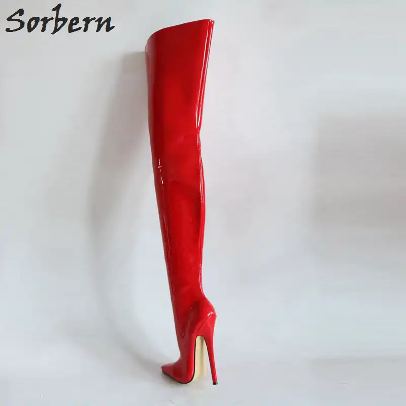 Sorbern Red Shiny Boots Women Over The Knee Customized Leg Wide Calf ...